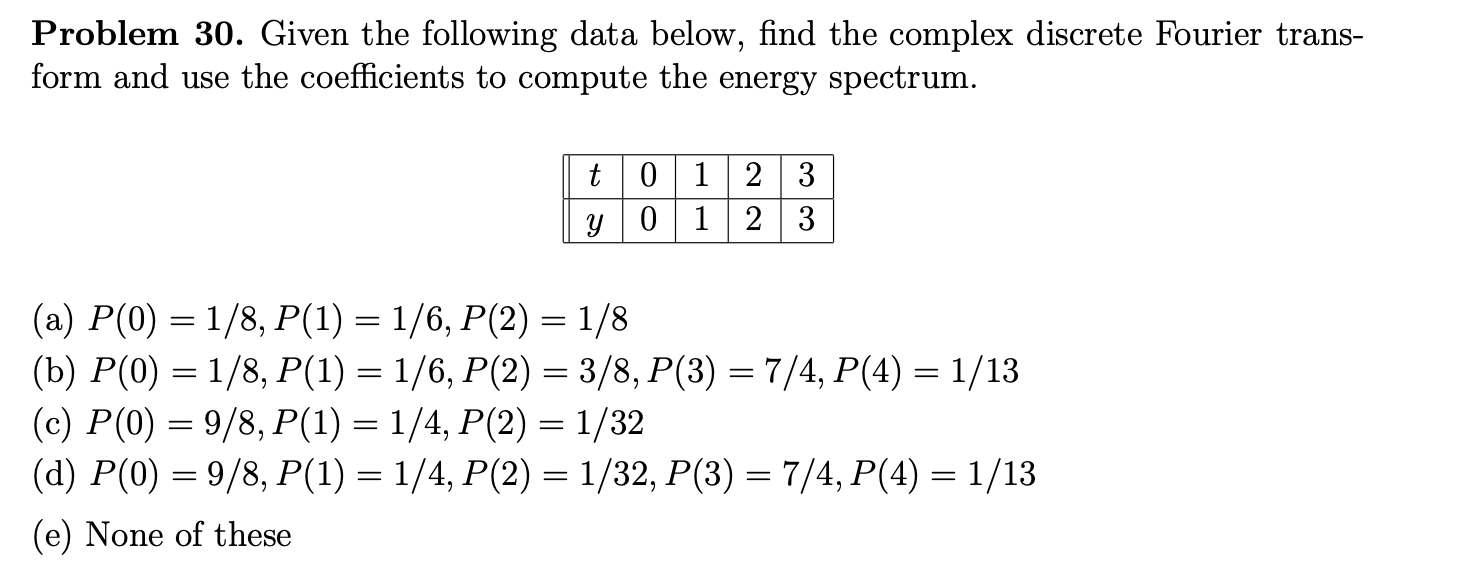 Solved Problem 30. ﻿Given the following data below, find the | Chegg.com
