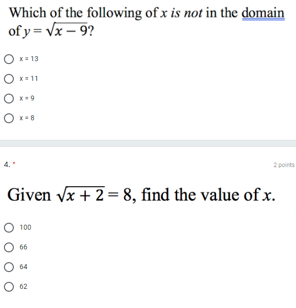 Solved Which of the following of x is not in the domain of | Chegg.com