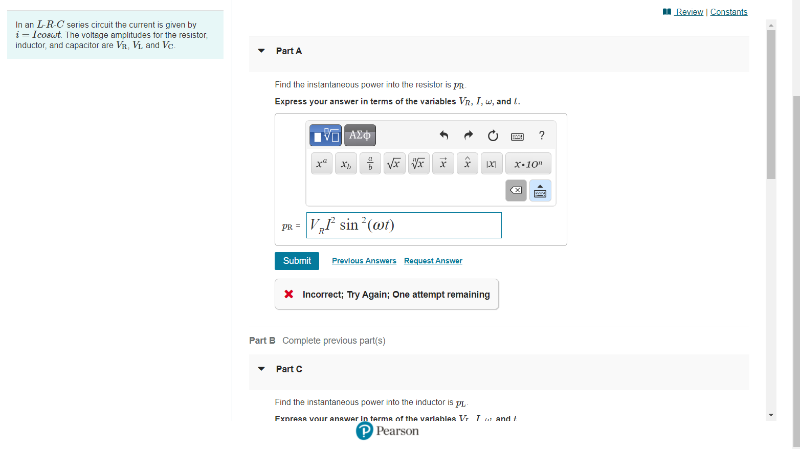 Solved A Review Constants In an L-R-C series circuit the | Chegg.com