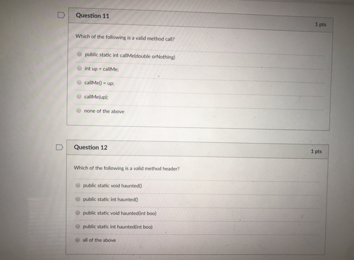 Solved Which of the following is a valid method call? | Chegg.com