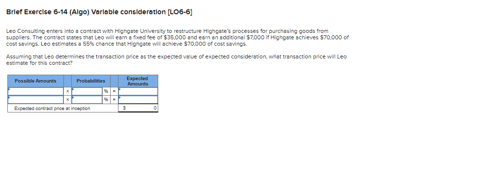 Solved Brief Exercise 6-14 (Algo) Varlable consideration | Chegg.com Solved Brief Exercise 6-14 (Algo) Varlable consideration | Chegg.com