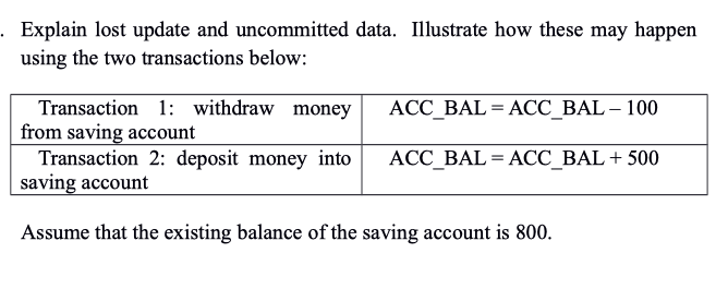 Solved · Explain lost update and uncommitted data. | Chegg.com