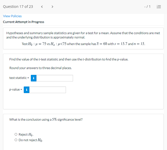 Solved Question 17 of 23 - / 1 View Policies Current Attempt | Chegg.com