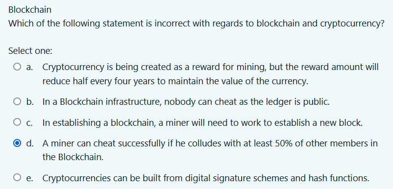 Solved Blockchain Which of the following statement is | Chegg.com
