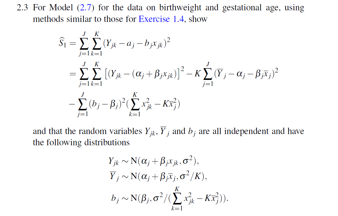 2.3 For Model (2.7) for the data on birthweight and | Chegg.com