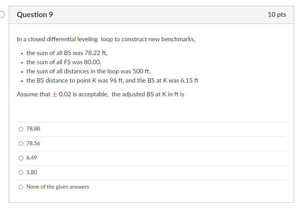 Solved In a closed differential leveling loop to construct | Chegg.com