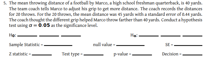 Solved 5. The mean throwing distance of a football by Marco, | Chegg.com