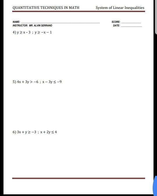 Solved QUANTITATIVE TECHNIQUES IN MATH System of Linear | Chegg.com