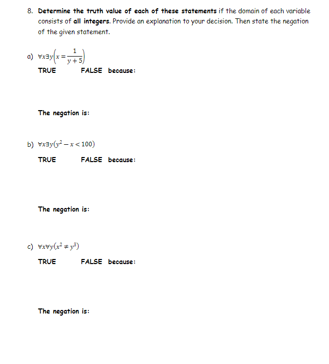 Solved 8. Determine the truth value of each of these | Chegg.com