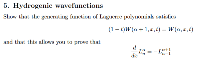 Solved 5. Hydrogenic wavefunctions Show that the generating | Chegg.com