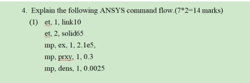 Solved 4. Explain the following ANSYS command flow.(7*2=14 | Chegg.com