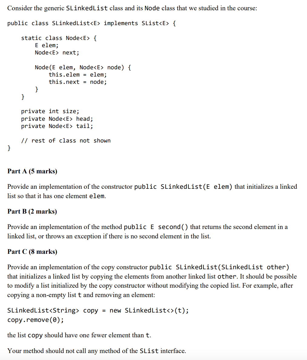 Solved Consider the generic SLinkedlist class and its Node | Chegg.com