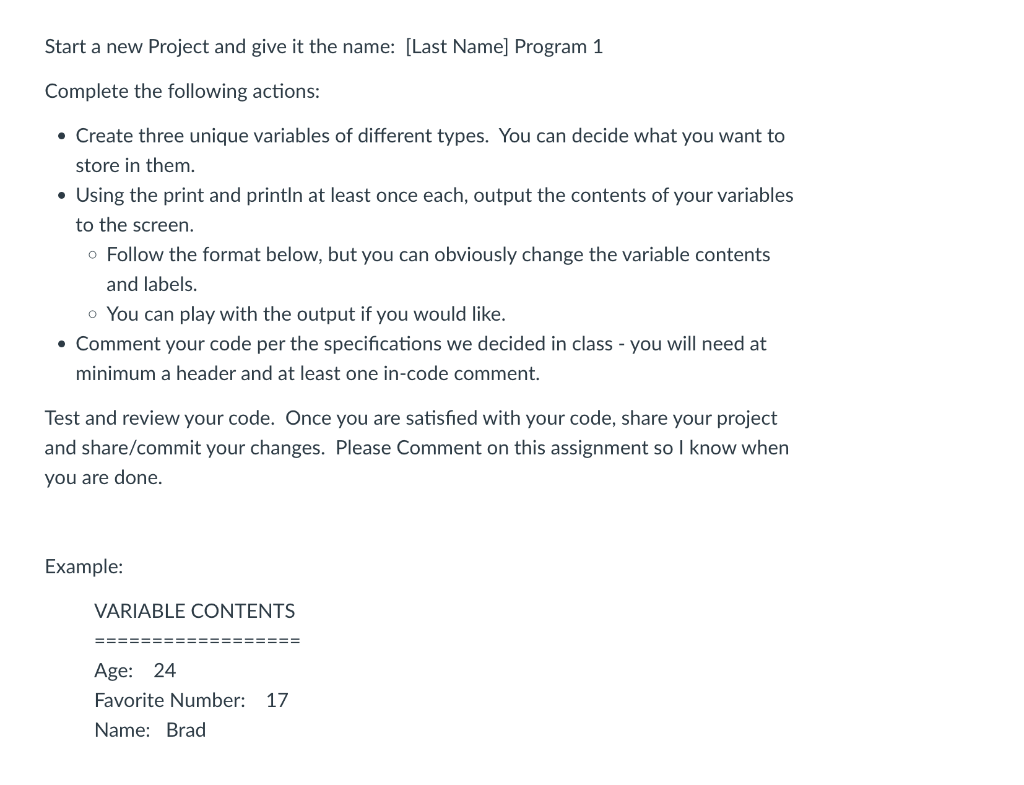 Solved Start a new Project and give it the name: [Last Name] | Chegg.com