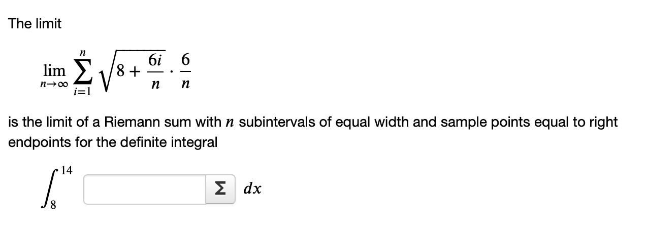 Solved The limit n n i=1 is the limit of a Riemann sum with | Chegg.com