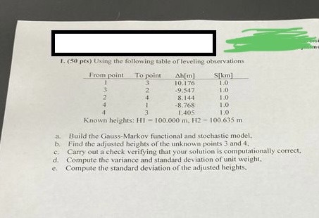 Solved 1. ( 50 ﻿pts ) ﻿Using the following table of leveling | Chegg.com