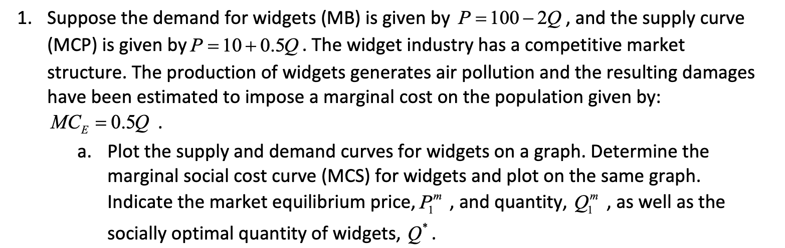 Solved 1. Suppose the demand for widgets (MB) is given by | Chegg.com