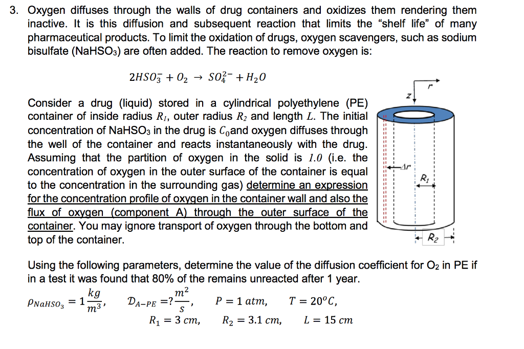 3. Oxygen diffuses through the walls of drug | Chegg.com