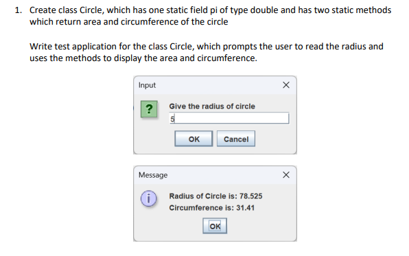 Solved Create class Circle, which has one static field pi of | Chegg.com