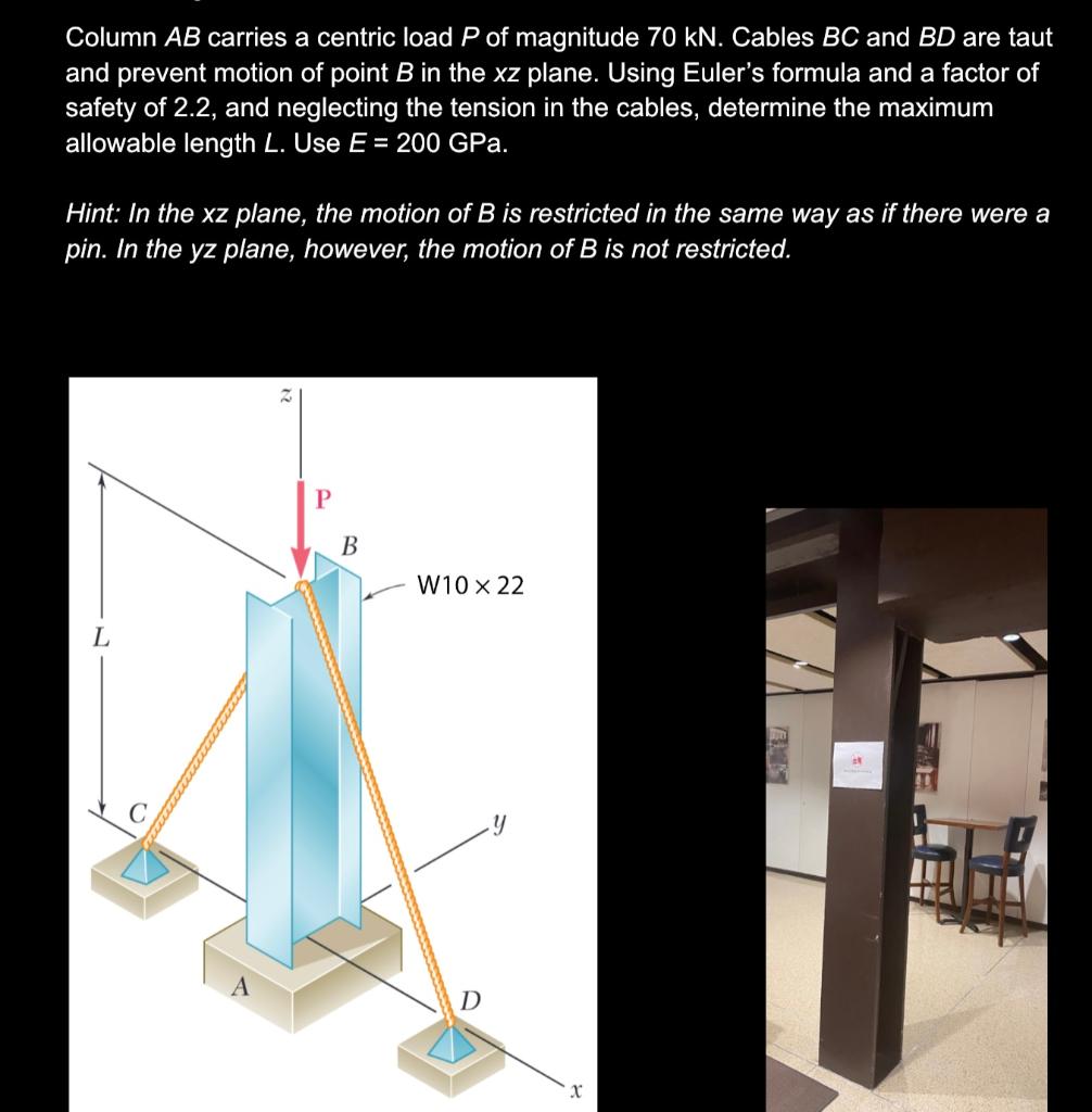 Solved Column AB carries a centric load P of magnitude 70 | Chegg.com