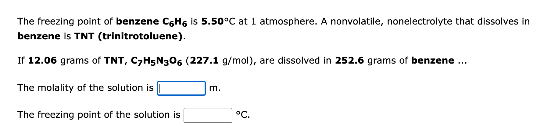 Solved The freezing point of benzene C6H6 is 5.50∘C at 1 | Chegg.com