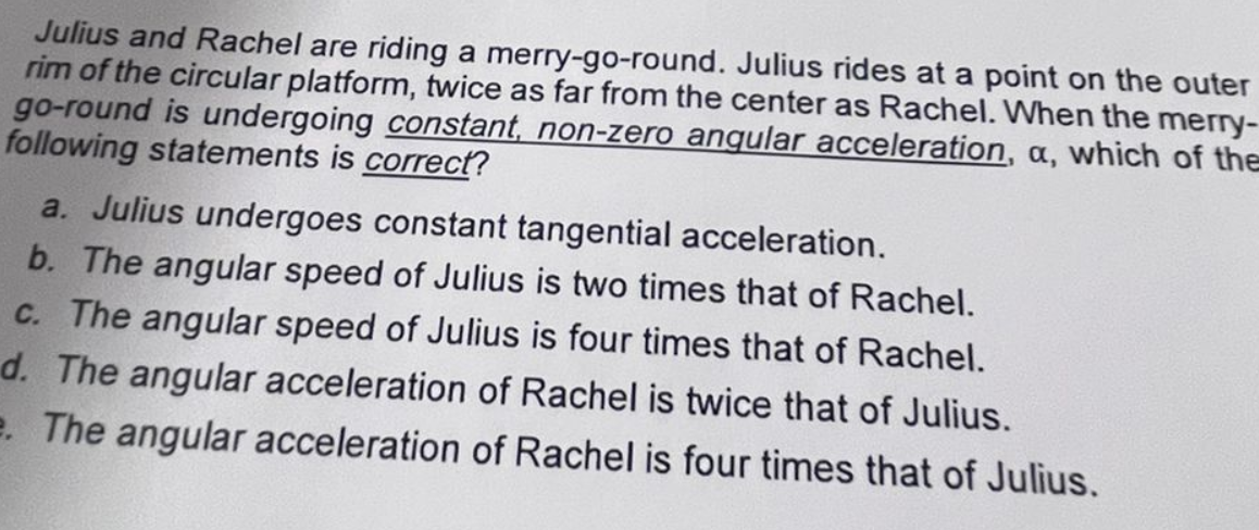 Solved Julius and Rachel are riding a merry-go-round. Julius | Chegg.com