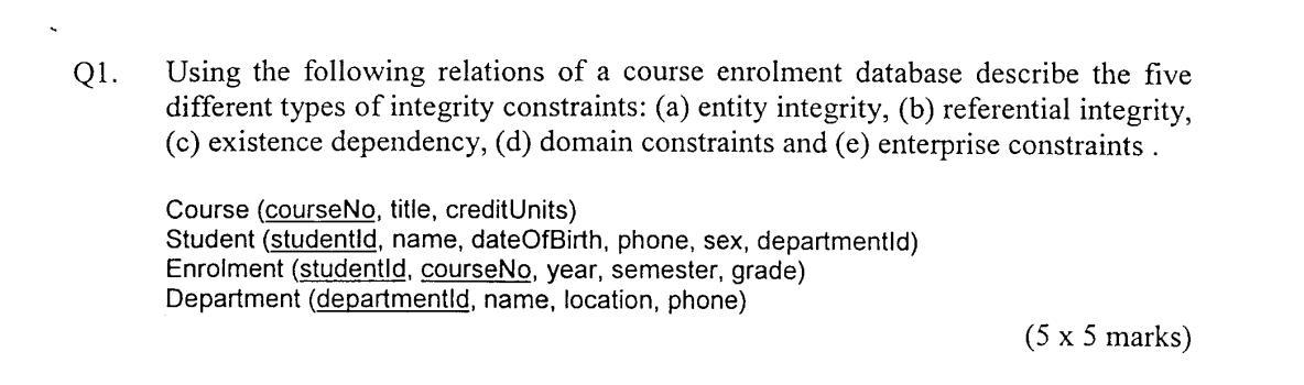 Solved Using the following relations of a course enrolment | Chegg.com