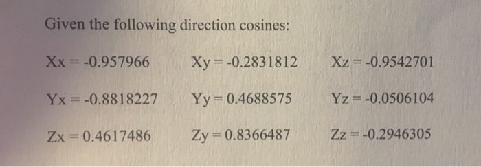 Solved Given the following direction cosines: Xx = | Chegg.com