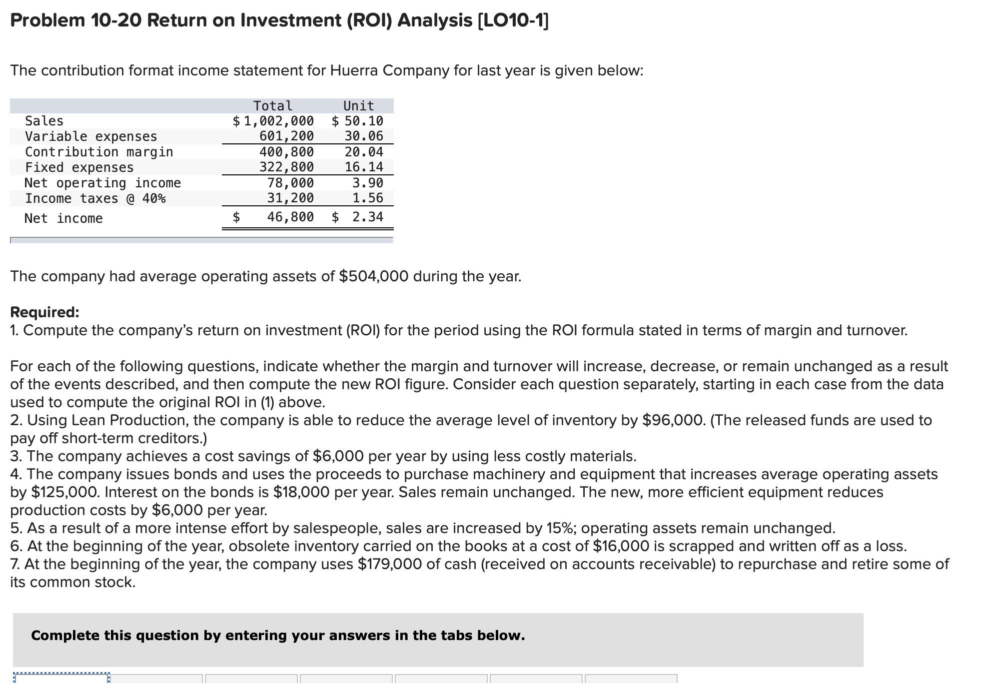 Solved Problem 10-20 Return on Investment (ROI) Analysis | Chegg.com