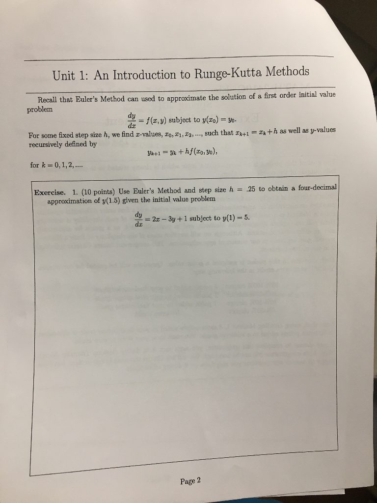Solved Unit 1: An Introduction to Runge-Kutta Methods Recall | Chegg.com