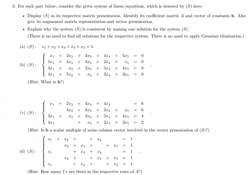 Solved 3. For each part below, consider the given system of | Chegg.com