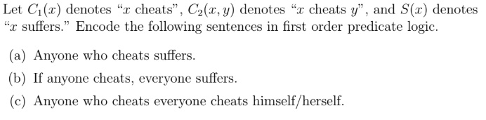 Solved Let C() denotes “x cheats”, C2(x, y) denotes "r | Chegg.com