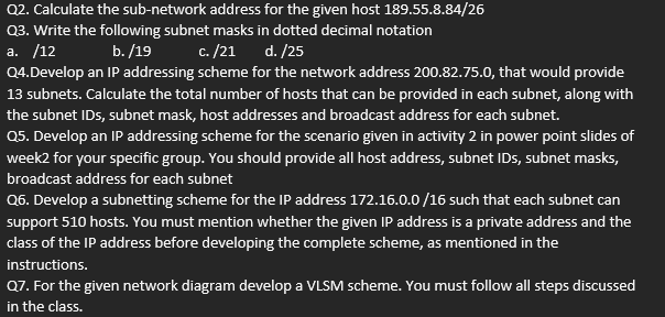 Solved Q2. Calculate the sub-network address for the given | Chegg.com
