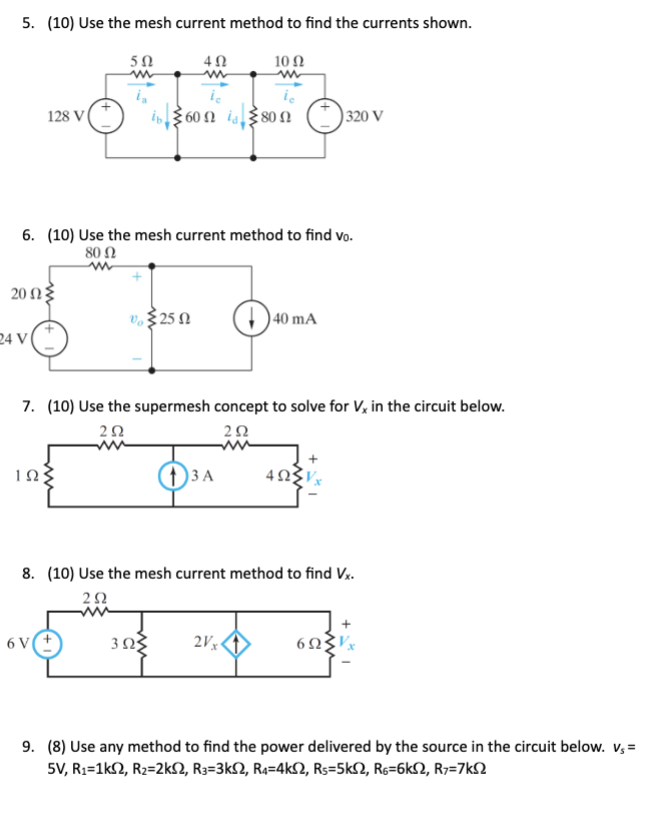 Solved 5.Use the mesh current method to find the currents | Chegg.com