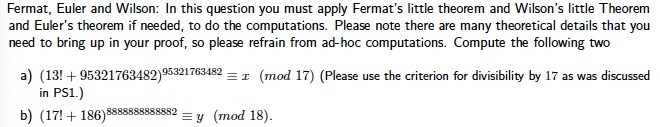 Solved Fermat, Euler and Wilson: In this question you must | Chegg.com