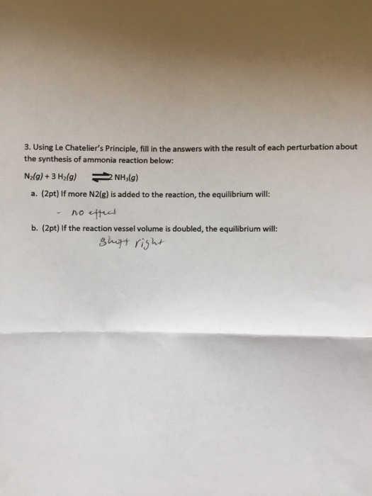 Solved Using Le Chatelier's Principle, fill in the answers | Chegg.com