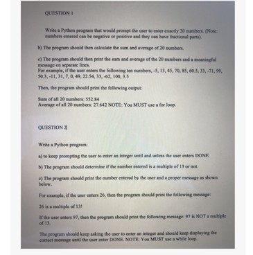 Solved QUESTION 1 Weite Python program that would prompt the | Chegg.com