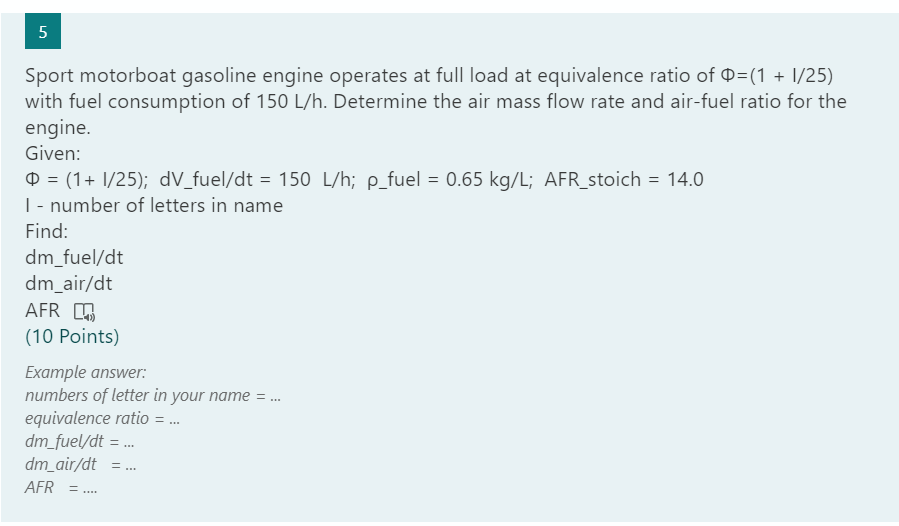 Solved 5 Sport motorboat gasoline engine operates at full | Chegg.com