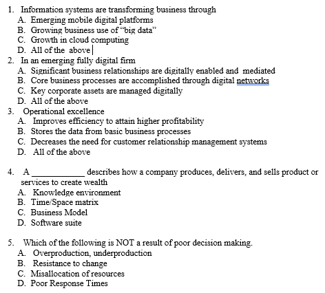 Solved 1. Information systems are transforming business | Chegg.com