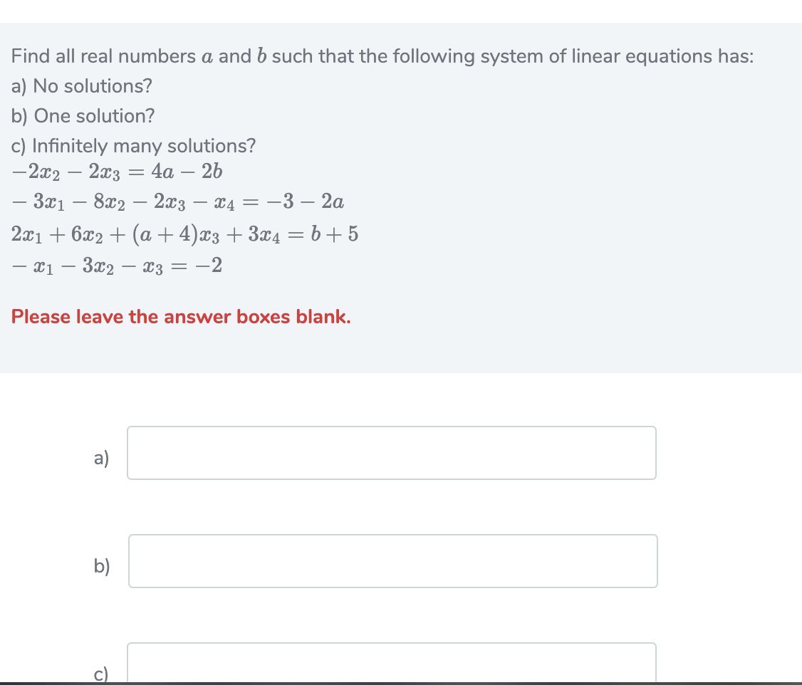 Solved Find all real numbers a and b such that the following | Chegg.com