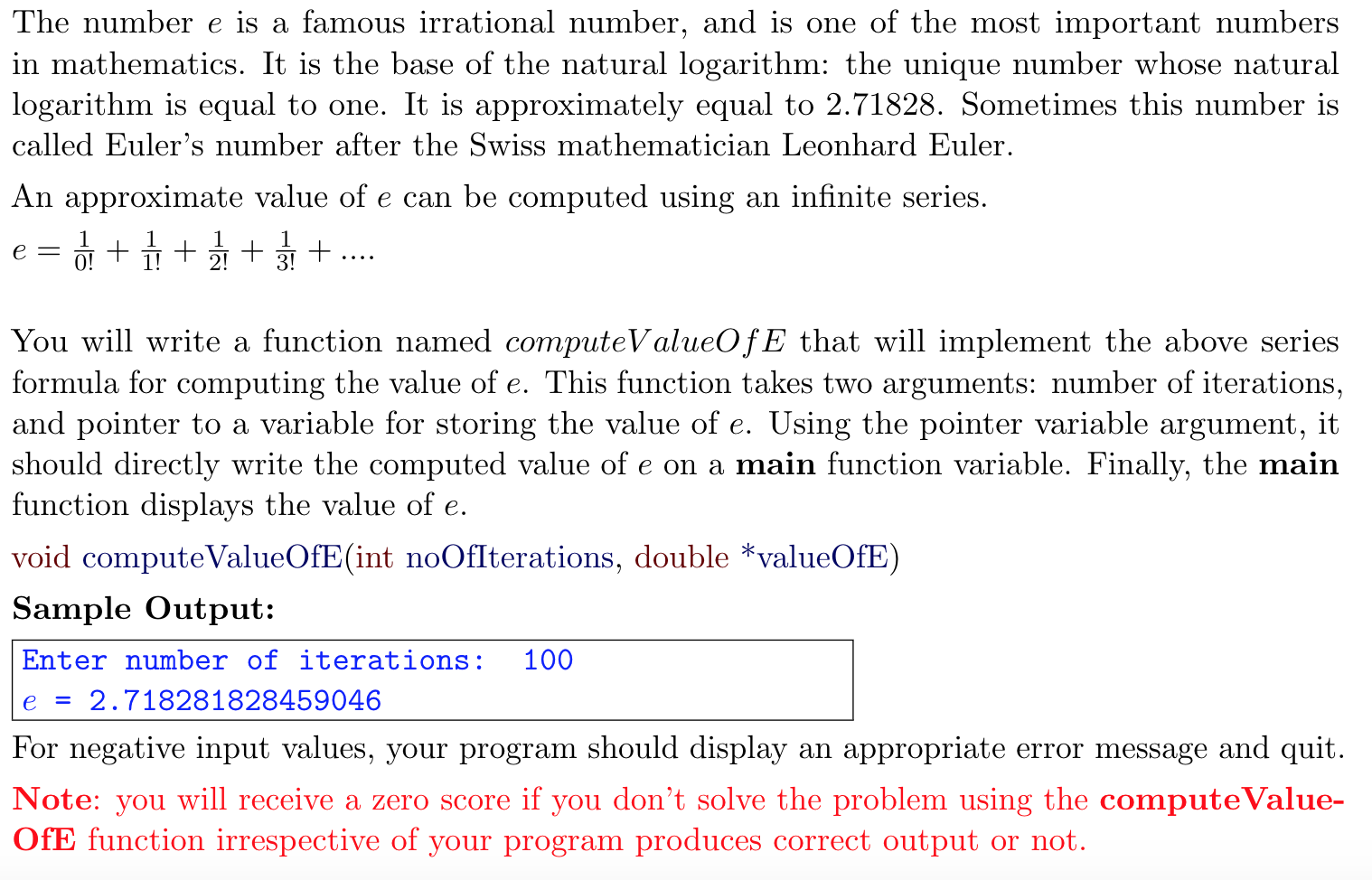 Solved The number e is a famous irrational number, and is | Chegg.com