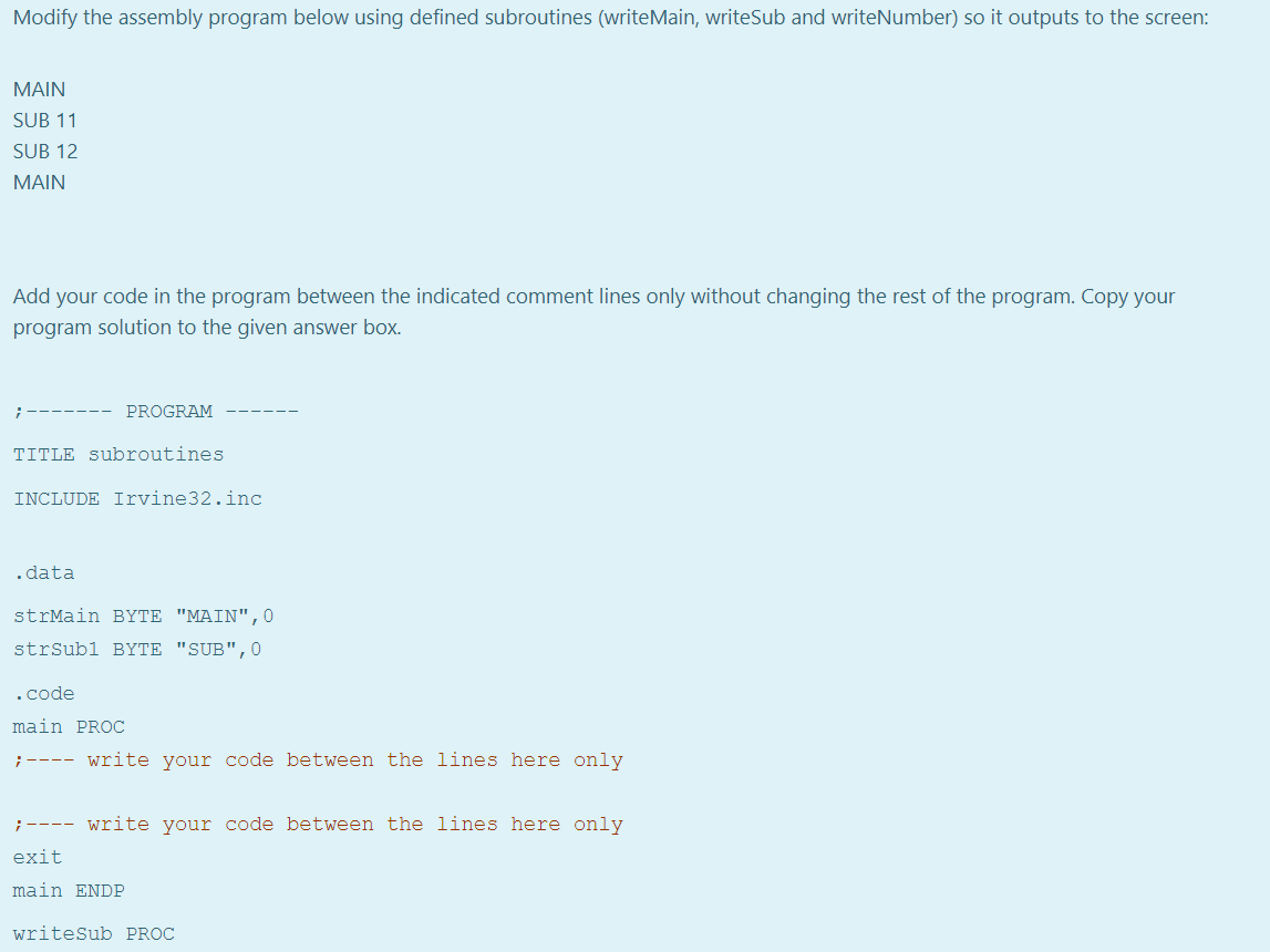 Solved Modify the assembly program below using defined | Chegg.com