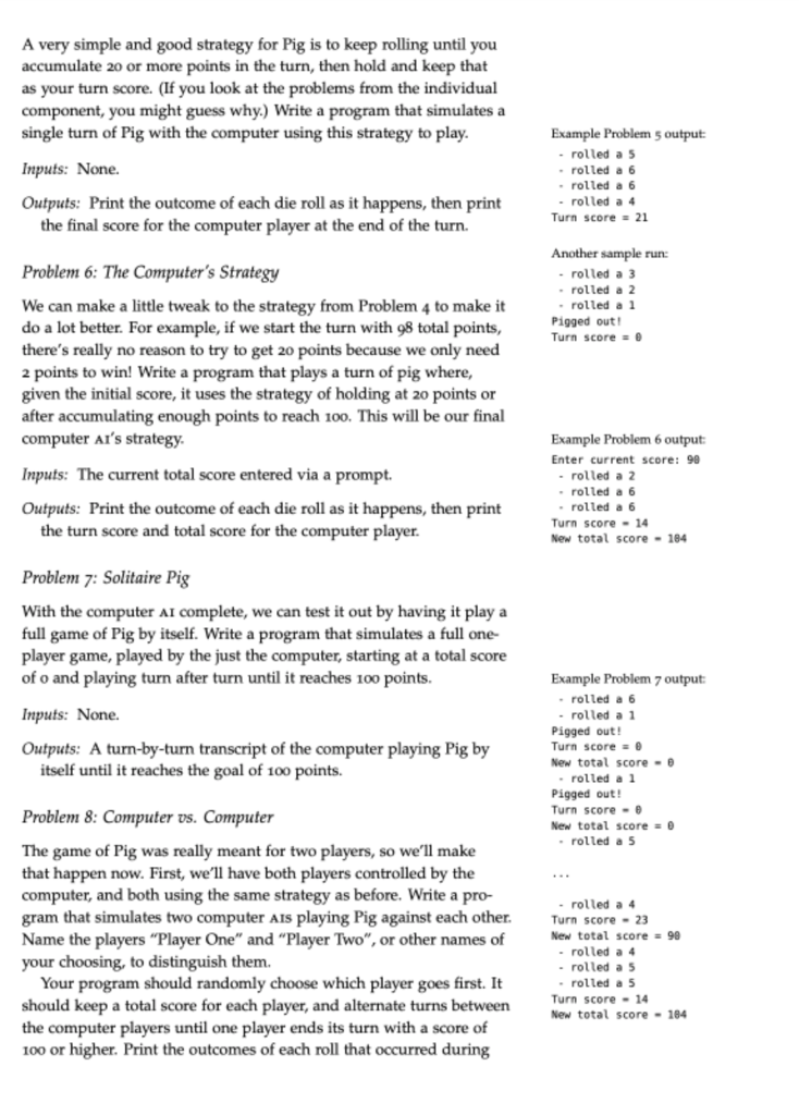 Solved CPSC 231 ASSIGNMENT #2 The Game of Pig PISMS John | Chegg.com