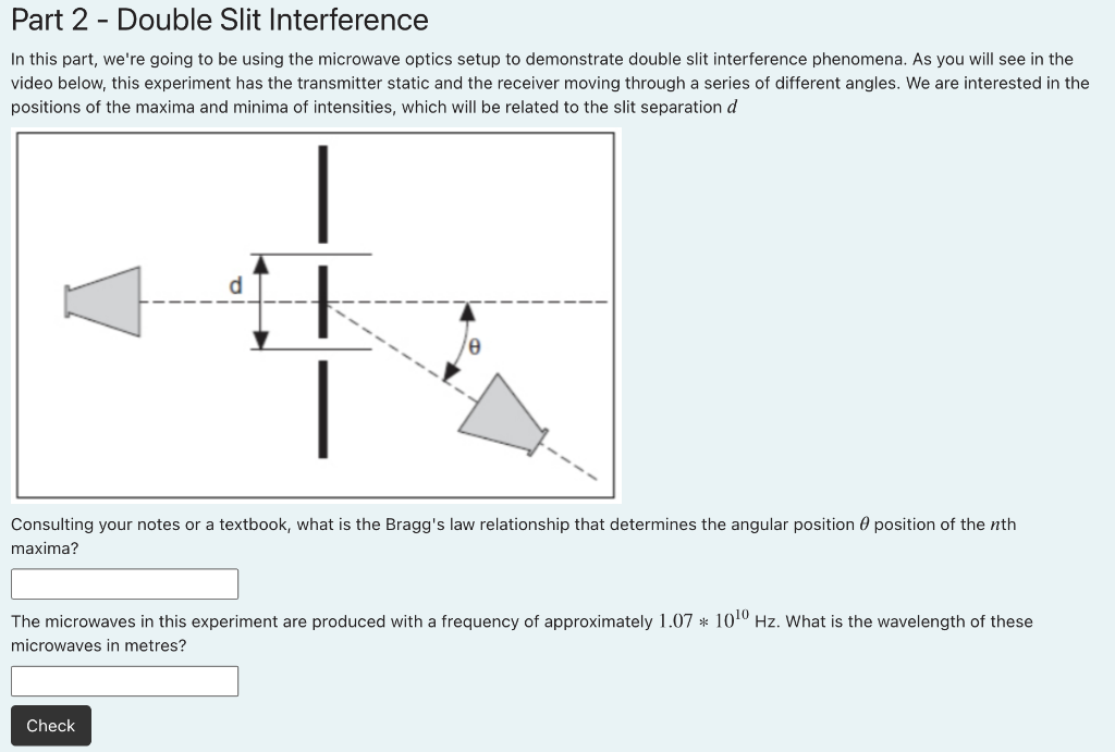Solved Part 2 - Double Slit Interference In this part, we're | Chegg.com