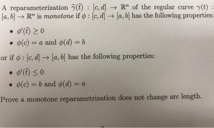Solved A reparameterization ~(1) : [c, d] → Rn of the | Chegg.com