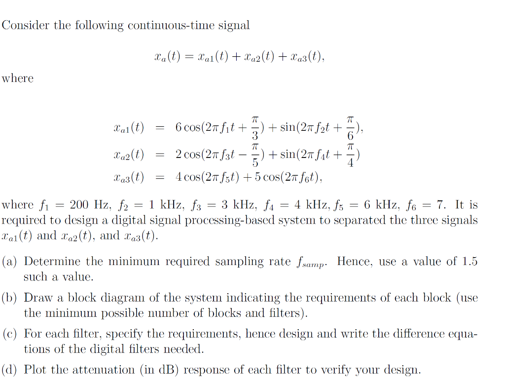 Consider the following continuous-time signal Xa(t) = | Chegg.com
