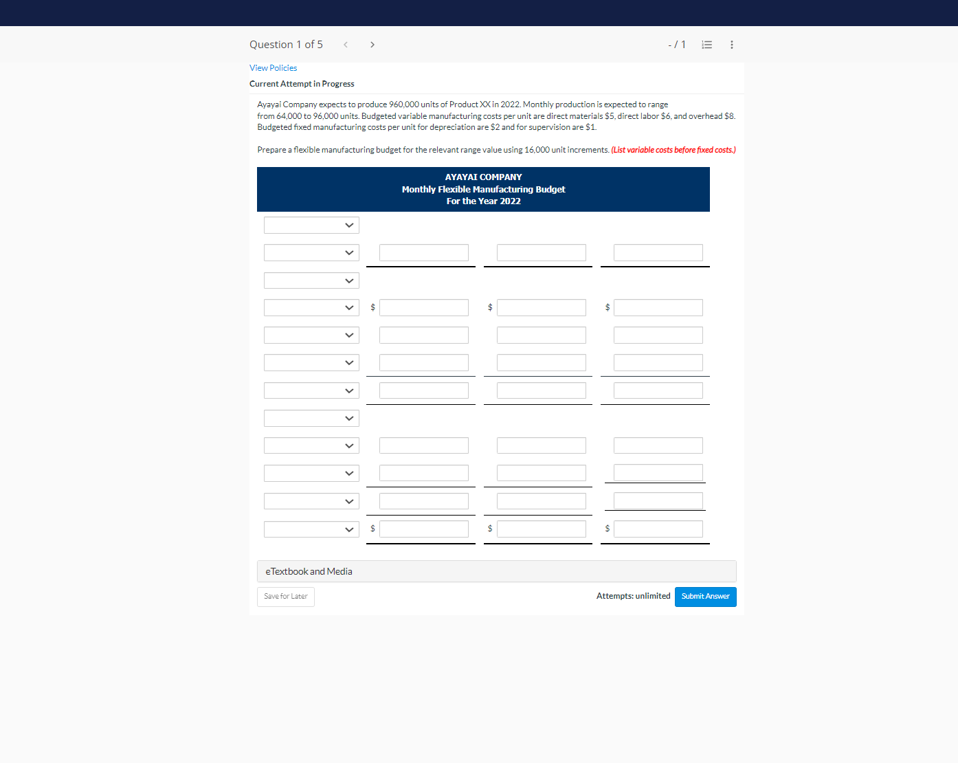 Solved Ayayai Company expects to produce 960,000 units of | Chegg.com