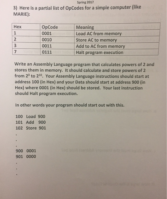 Solved Here is a partial list of Opcodes for a simple | Chegg.com