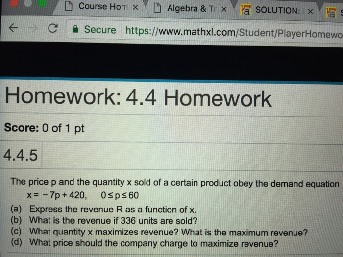 Solved The price p and the quantity x sold of a certain | Chegg.com