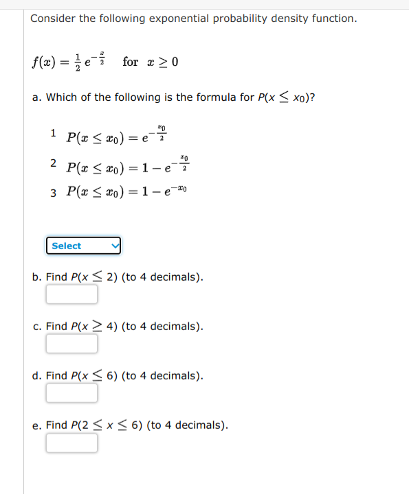 Solved Consider the following exponential probability | Chegg.com