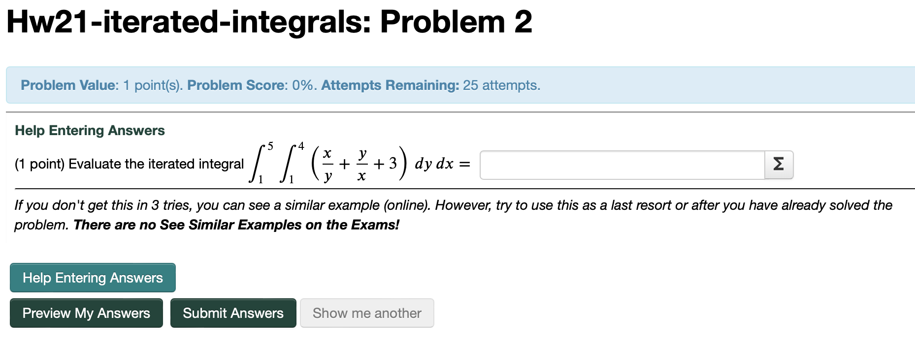 Solved (1 point) Evaluate the iterated integral | Chegg.com